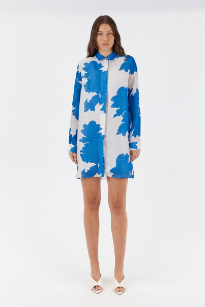 NADA OVERSIZED SHIRT DRESS - BLUE FLORAL PRINT – Sofia Irina