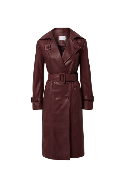LEATHER TRENCH COAT - MERLOT – Sofia Irina
